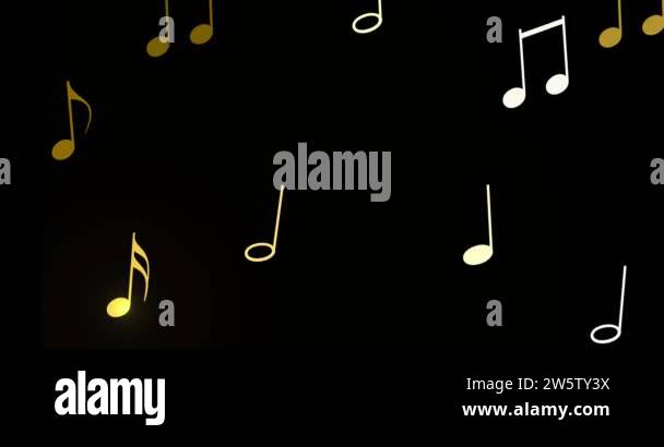 Flying musical notes on black screen. Golden musical notation symphony ...
