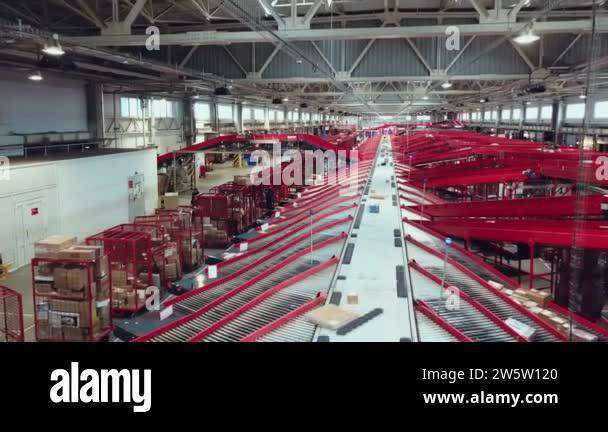 Postal Parcel Sorting Line, Postal Conveyor System, Parcels are Moving ...