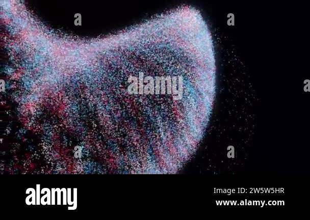 Abstract moving particles on black background. Animation. Visualization ...