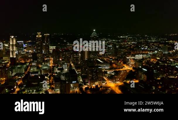 Atlanta Aerial v472 Panning downtown and midtown cityscape night view ...