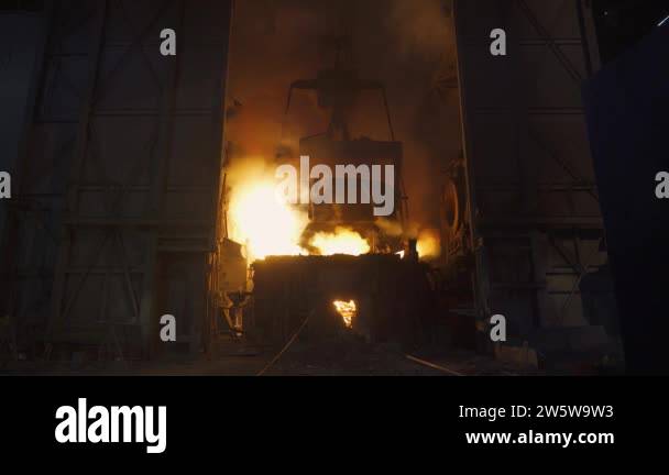 Steelmaking, furnace view for steel melting, process of loading scrap ...