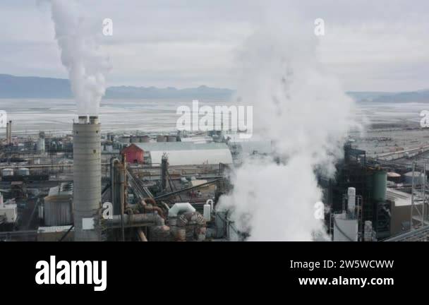 Chemical plant pumping out smoke and steam, Industrial air pollution 4K ...