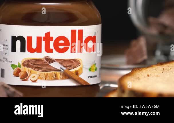 AACHEN, GERMANY - JAN 07, 2021: Pot of Nutella, the popular brand name ...