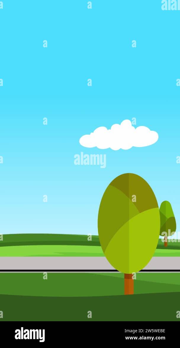 vertical video 4k cartoon 2D animation- Cars animation against the ...