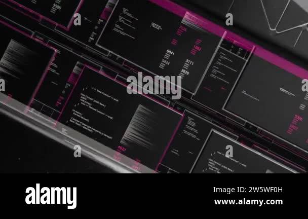 Abstract screens of programming code on black background. Animation ...