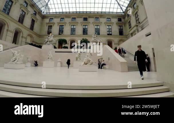 Statues and sculptures in the Louvre museum in Paris. France. Video in ...