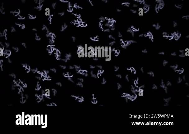 Flying many anchors on black background. Ship and boat anchor. Marine ...