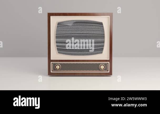 Old Vintage TV Turn ON and OFF with bad noise signal Glitch and Green ...