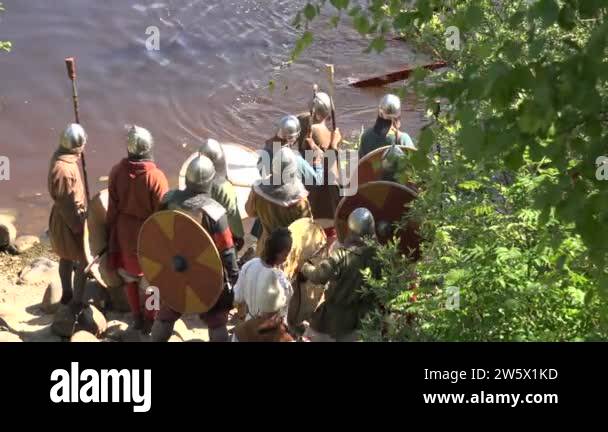 The camp of the Vikings. The Vikings before the battle. Medieval ...