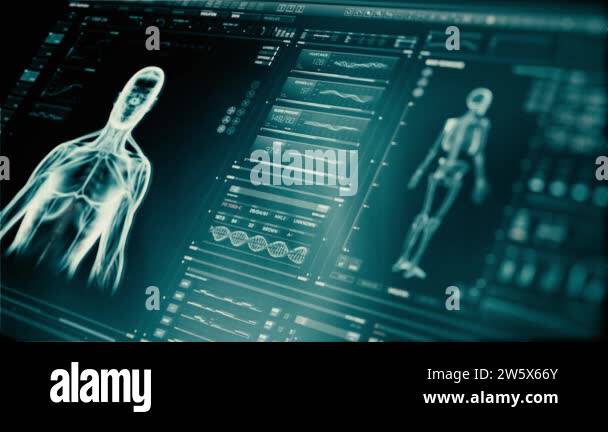 Green perspective futuristic Interface showing analysis of human male ...