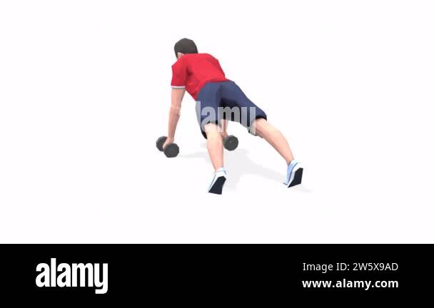 Plank Row Man exercises animation 3d model on a white background in the ...