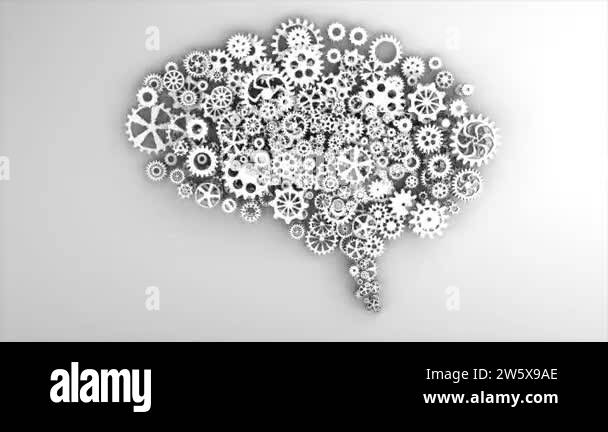 Brain concept of cogs and gears spinning animation. Human artificial intelligence. Alpha channel ...
