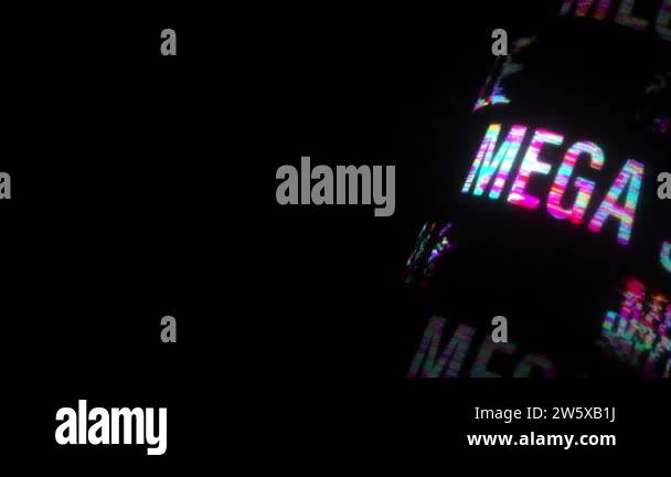 MEGA SALE colorful glitch text effect 3D tube rotation animation loop with flicker light. 4K 3D ...
