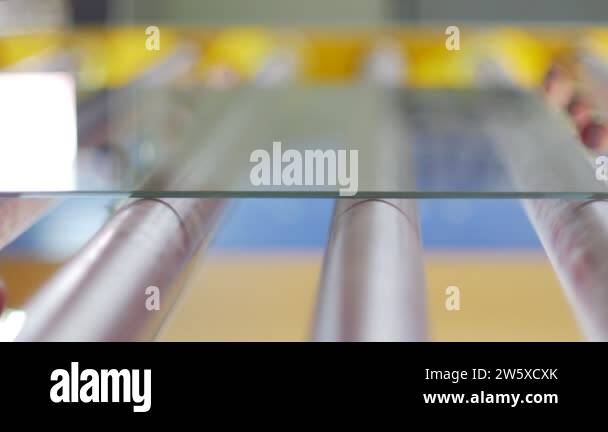 Glass is Moving By conveyor, Transporter to The Furnace for Tempering ...