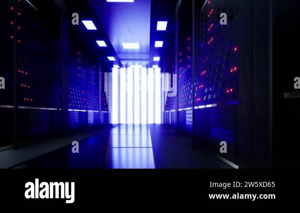 Network And Data Servers Behind Glass Panels In A Server Room Of A Data Center Or Isp, 3d ...