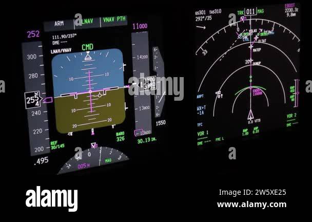 Flight instruments display of a modern passenger airplane flying at ...