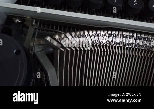 Mechanism of a retro typewriter. Old typewriter hammers. Close up Stock ...