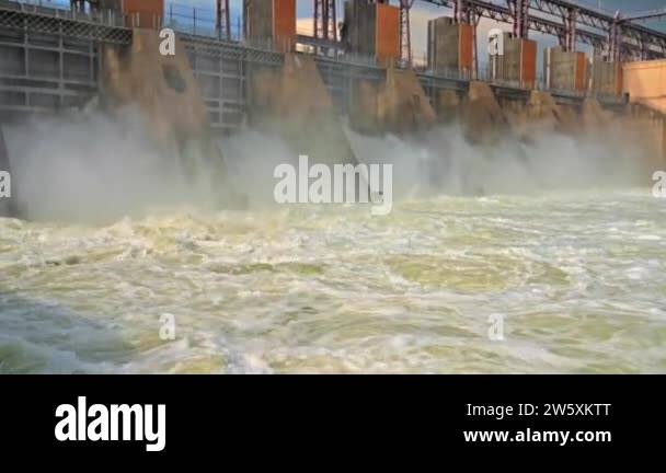 Discharge water from the dam of hydroelectric plant Stock Video Footage ...