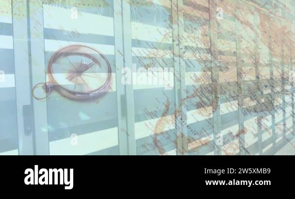 Digital composition of compass and world map against computer server ...