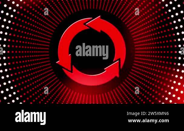 Abstract motion background in 4K - rotating update sign in pulsating rings of dots in white over ...