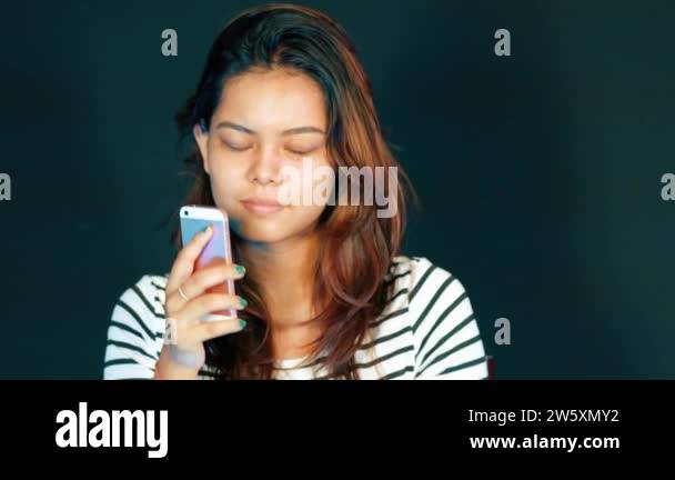 Girl getting angry, mad, disappointed from phone call, text. Emotions ...