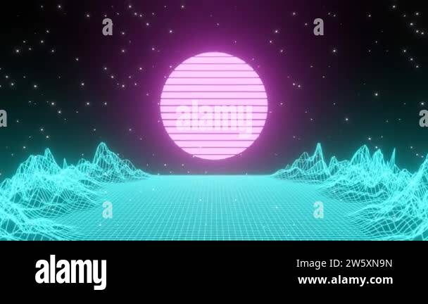 80s retro background animation loop. 3D animation of pink neon light ...