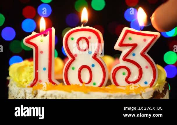 Number 183 Happy Birthday Cake With Burning Candles Topper Stock Video ...