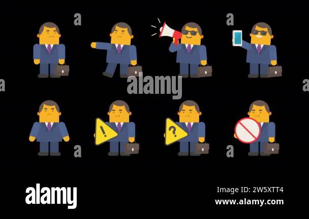 Businessman in various poses. Set animations part 1. Alpha channel ...