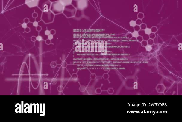 Digital Animation Of Molecular Structures And Network Of Connections Against Pink Background