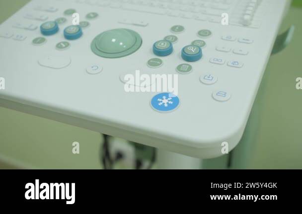 detailed close-up of the ultrasound control panel. new modern sterile ...