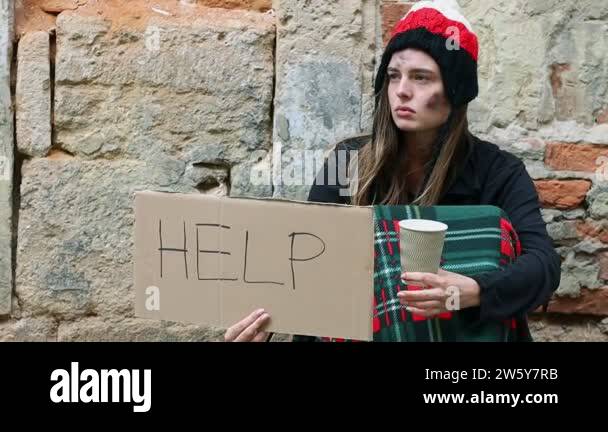 Homeless young woman asking help Stock Videos & Footage - HD and 4K ...