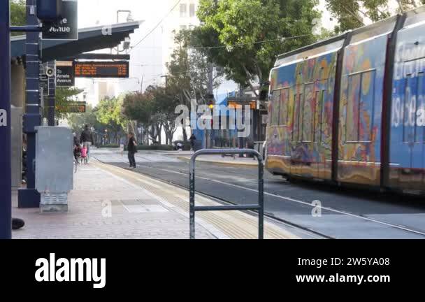 SAN DIEGO, CALIFORNIA USA - 4 JAN 2020: MTS Trolley on tramway ...