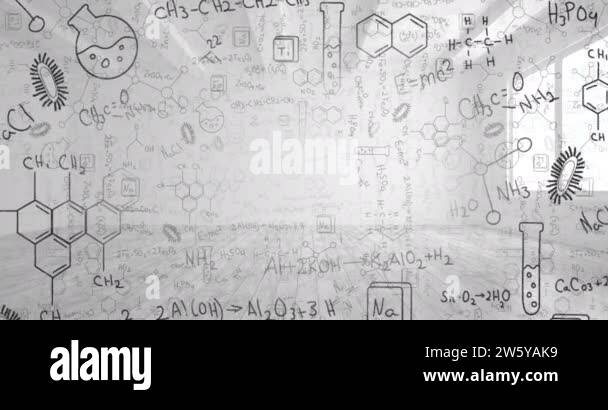 Digital composition of chemical structures and diagrams floating ...