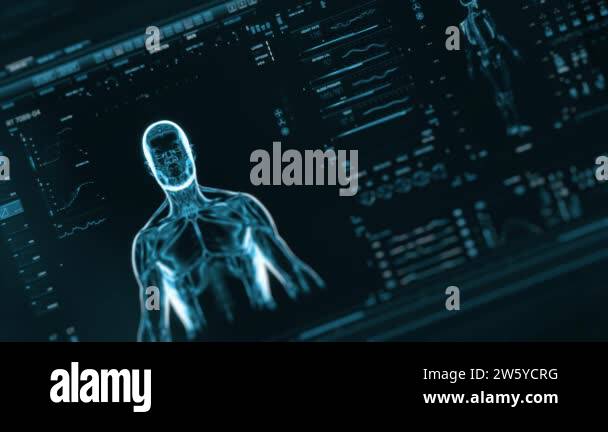 Blue perspective futuristic Interface showing analysis of human male ...