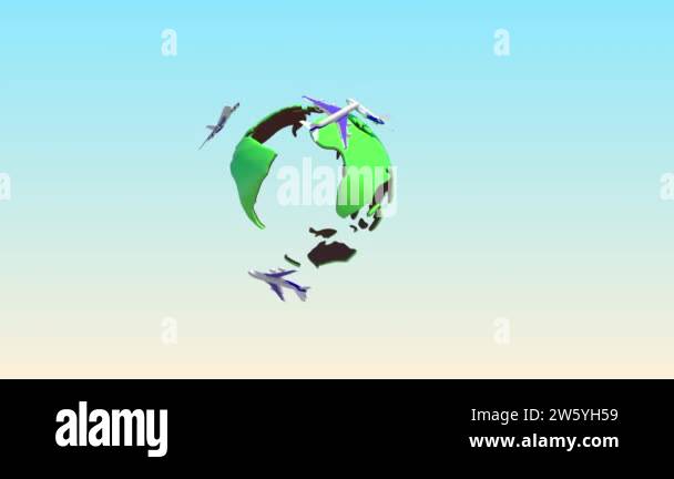 Airplane flying around the world , globe or earth planet. Tourism ...