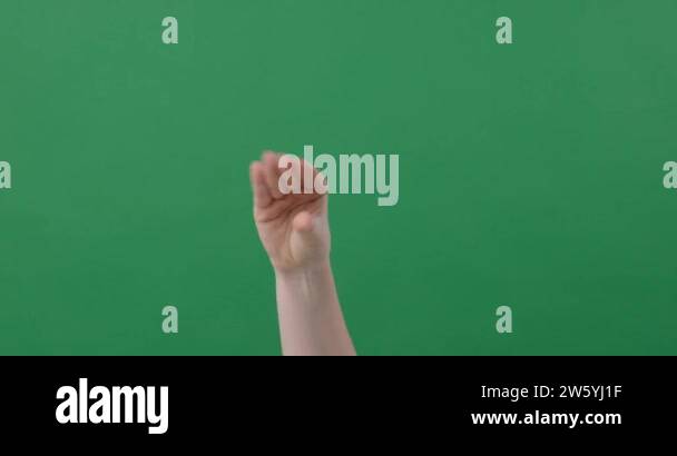 Female hand showing talking hand open shut mouth isolated in green ...