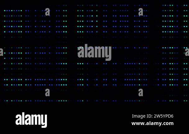 Flashing neon cyan and blue server lights of digital data transfer on ...