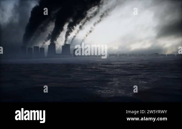 Oil dirty pipe and ecology pollution. Factory dark smoke. Ecological ...
