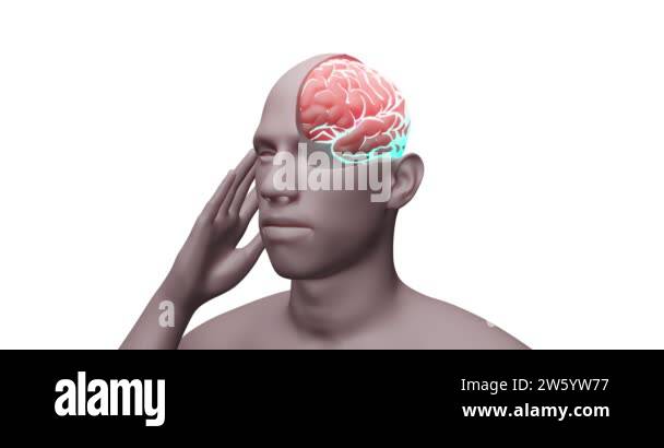 3D stylized animation render a man holding his hand near his temple ...