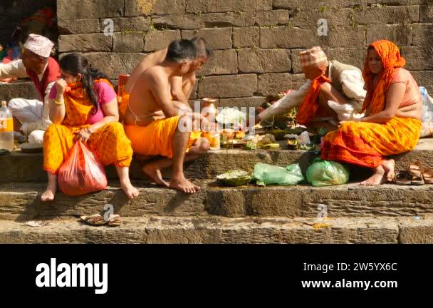 KATHMANDU, NEPAL - 8 OCTOBER 2018 Sikha making rituals mourning the ...