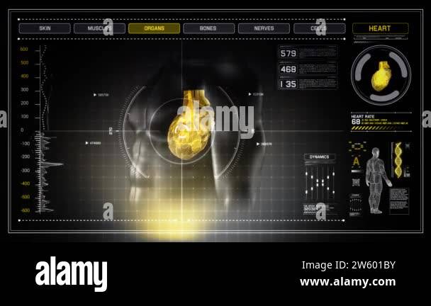Human Heart X-Ray Rotates on Futuristic Touch Screen Scan Interface ...