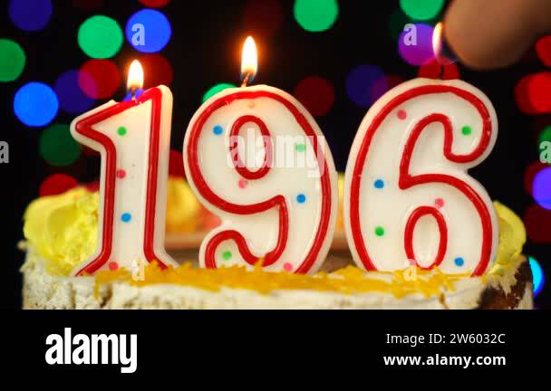 Number 196 Happy Birthday Cake With Burning Candles Topper Stock Video ...