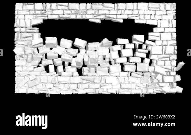 Wall explosion, destruction. 3D animation. Stonewall collapse, wall ...