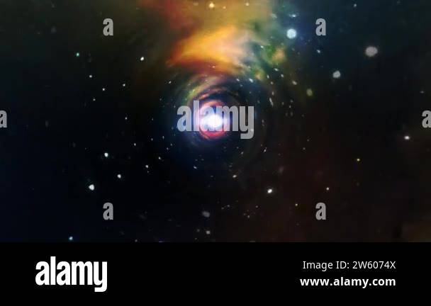 Abstract Interstellar flight, time travel jump in orange blue hyper ...