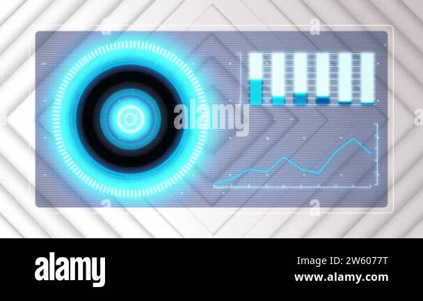 Animation of scope scanning and white shapes. global connections, technology, data processing ...