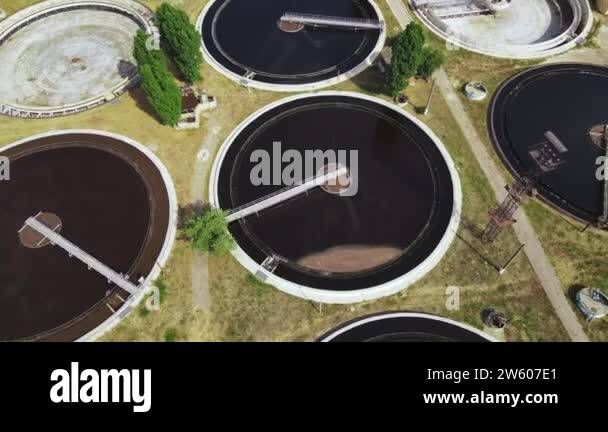 Sewage treatment plant. Sedimentation round basin or clarifier in ...