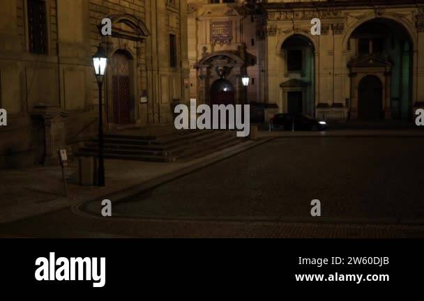 optical zoom lamp street light on the old pavement and in the ...