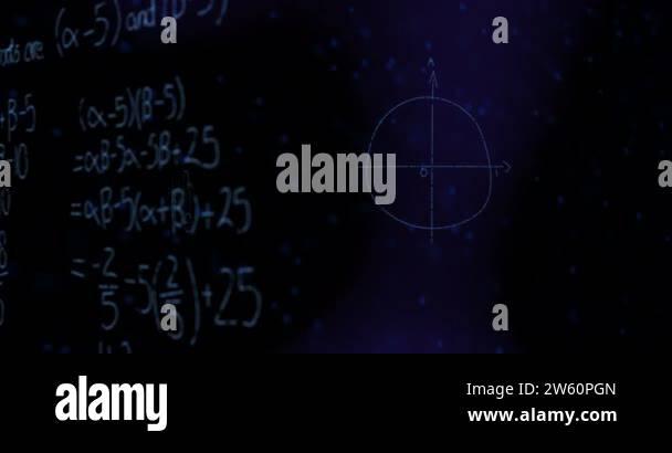 Digital animation of mathematical equations and formulas against dna structure spinning on ...