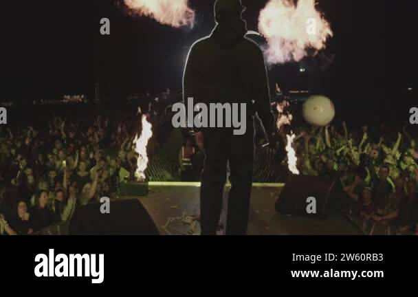 Male Performer During on Stage from an Outdoor Concert and a Hyped ...