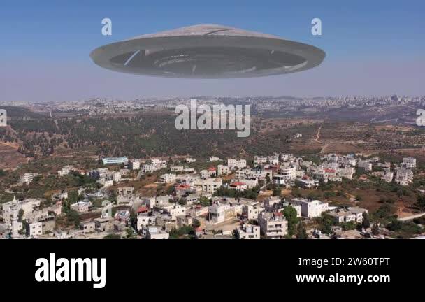 Alien Spaceship ufo Hovering over Jerusalem city-Aerial view, Drone ...